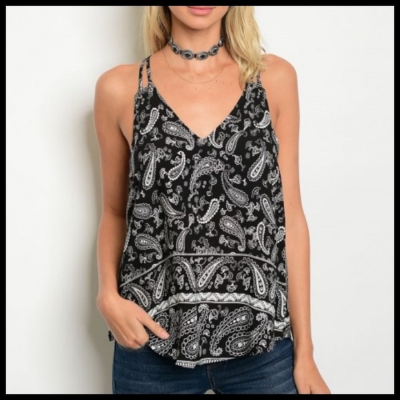 Ganji | Tops | Final Sale Tank Black Paisley Double Strap New | Poshmark